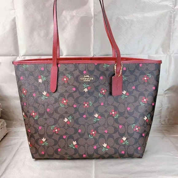 Coach | Bags | Coach C766 City Tote In Signature Canvas With Heart Petal Print In Goldbrown M ...